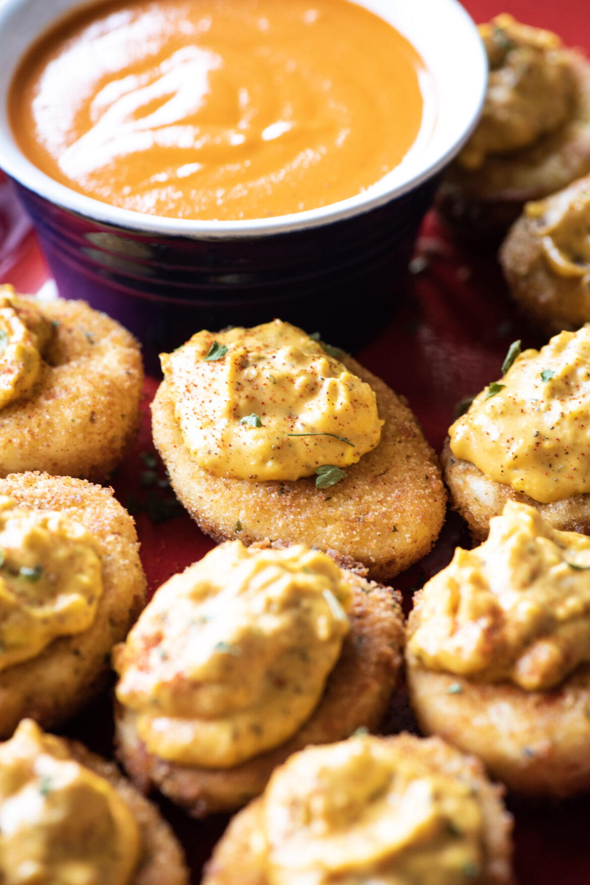 Creamy Buffalo Fried Deviled Eggs | Dude That Cookz