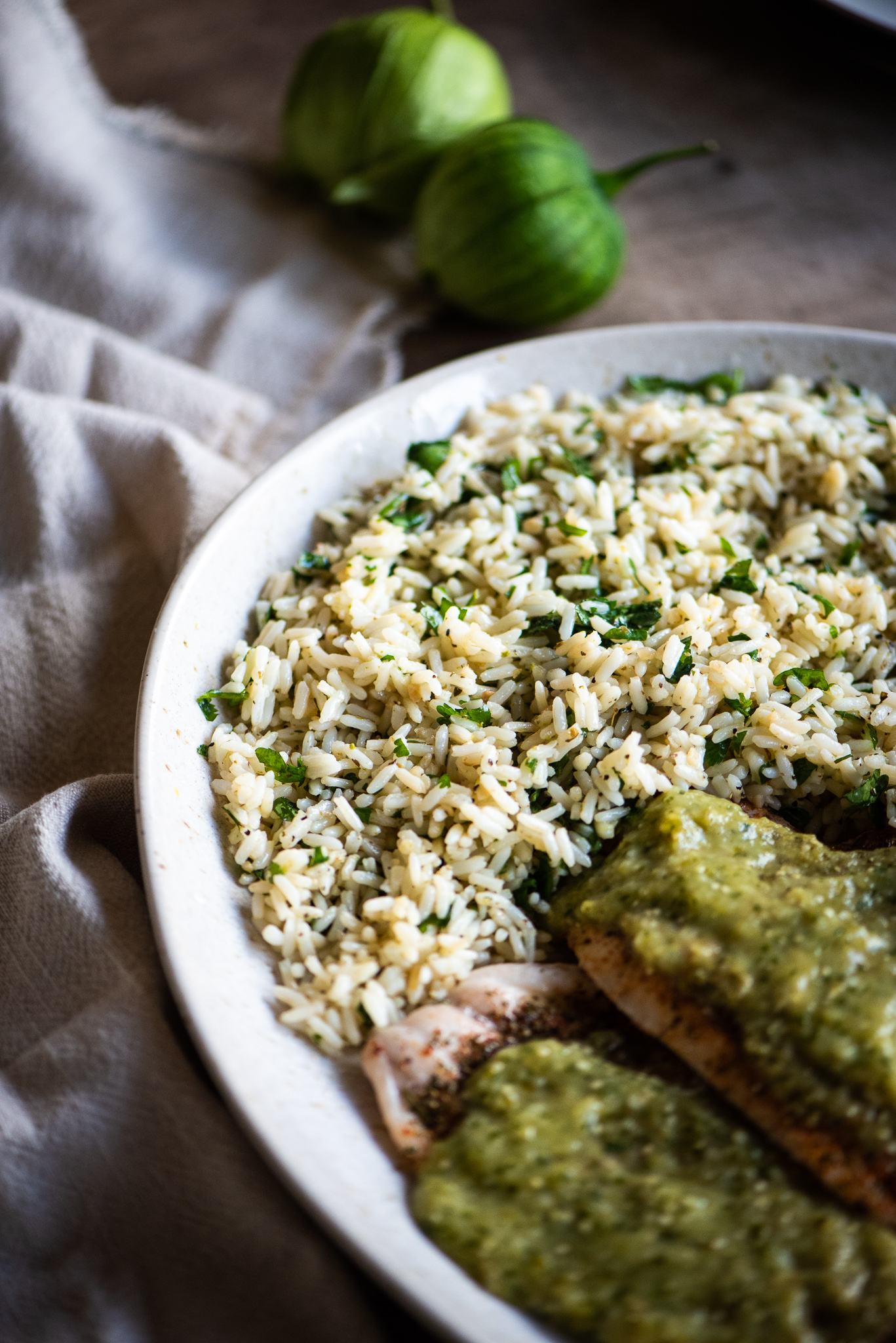 Salsa Verde Flounder with Cilantro Lime Rice Recipe | Dude That Cookz