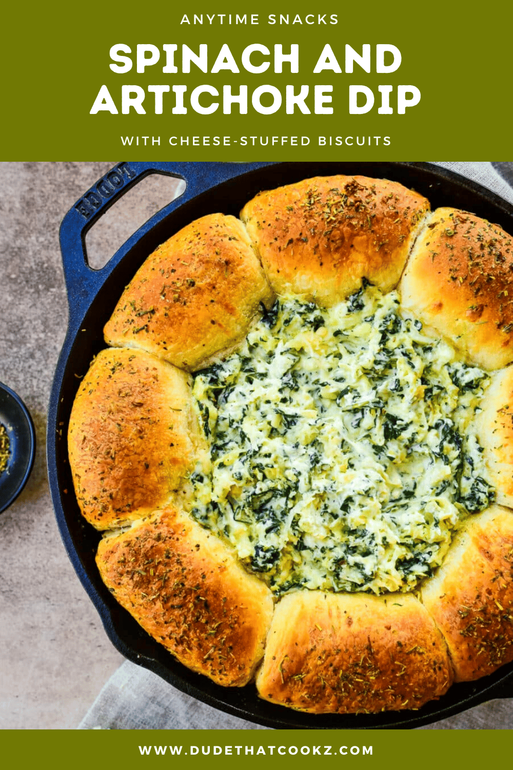 Spinach Artichoke Dip with Cheese-Stuffed Biscuits | Dude That Cookz